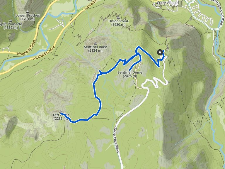 Sentinel Dome, Sentinel Creek i Taft Point z Glacier Point Trailhead ...